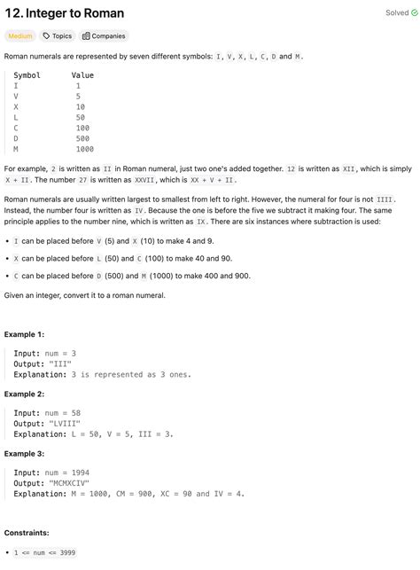 Problem Of The Day Integer To Roman Welcome To My Blog
