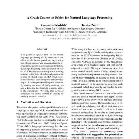 A Crash Course On Ethics For Natural Language Processing Acl Anthology
