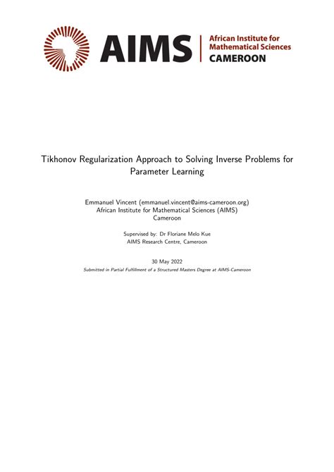 Pdf Tikhonov Regularization Approach To Solving Inverse Problems For Parameter Learning