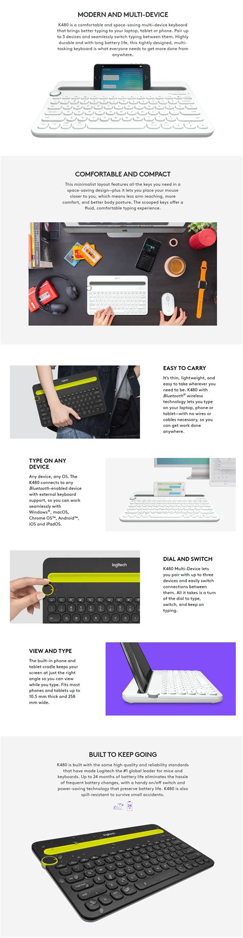 Logitech Bluetooth Multi Device Keyboard K480 White 920 006381 Au