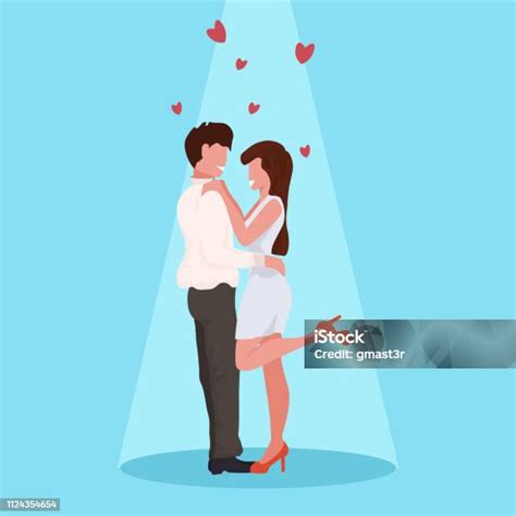 행복 한 발렌타인 데이 축 하 개념 남자 여자 재미 함께 춤을 커플 심장 모양 이상 젊은 연인 플랫 가로 전체 길이 2명에 대한 스톡 벡터 아트 및 기타 이미지 Istock