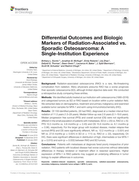 Pdf Differential Outcomes And Biologic Markers Of Radiation