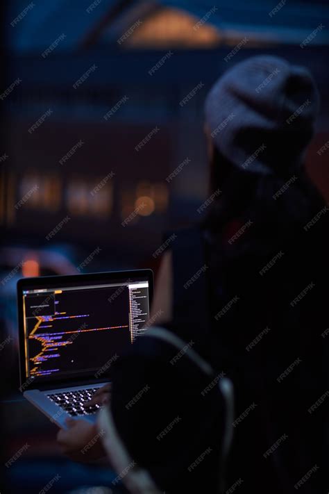 Premium Photo Hacker Night And Programming With Person And Laptop