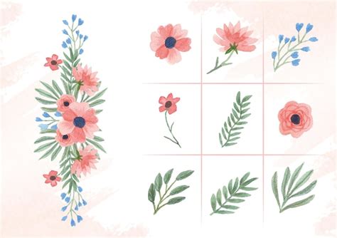 꽃 과 수채화 로 된 결혼식 초대문 프리미엄 벡터