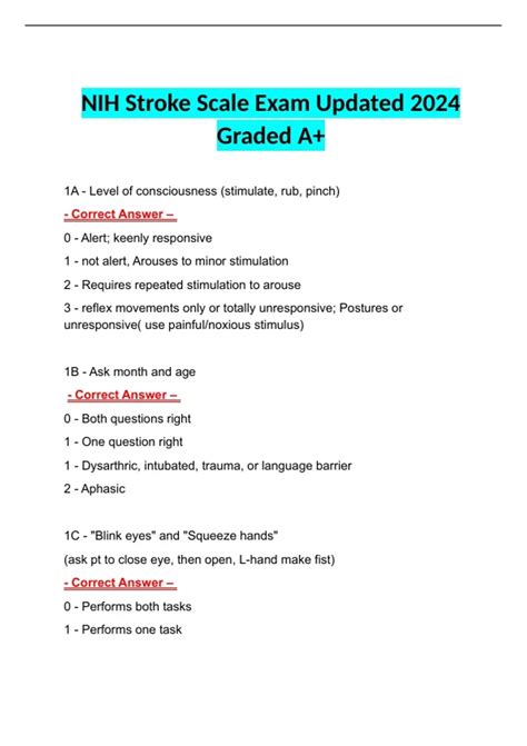 Bundle For Nih Stroke Scale Exam Updated 2024 Graded A Nihss Group A Patients 1 6 Complete
