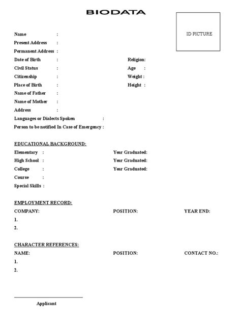6 Examples Of Biodata Form Collection Of Simple Biodata Form Format For