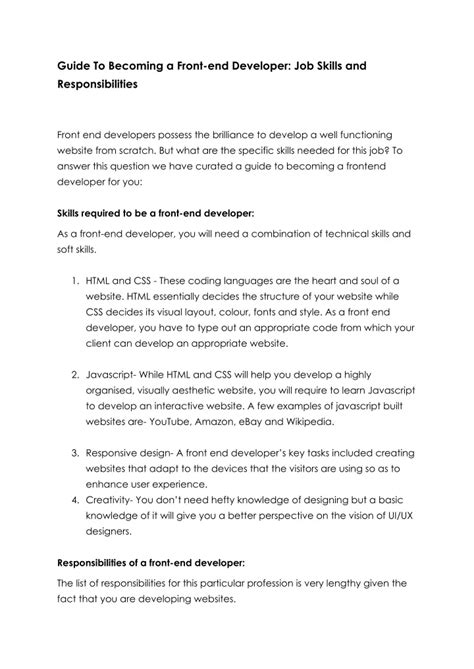 Ppt Guide To Becoming A Frontend Developer Job Skills And Responsibilities Powerpoint
