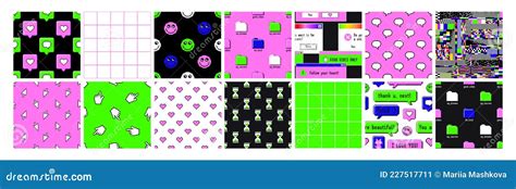 Old Computer Aestethic S S Set Of Seamless Patterns With Retro Pc Elements And User
