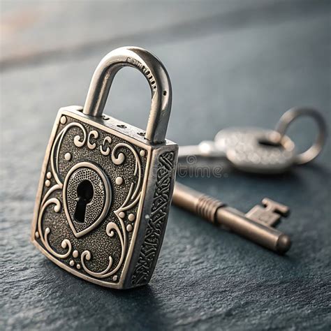 Close Up Silver Padlock With Key Symbolizing Security Stock Illustration Illustration Of