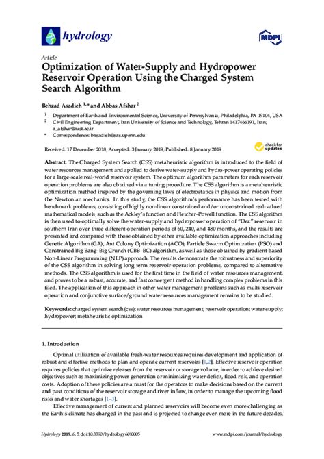 Pdf Optimization Of Water Supply And Hydropower Reservoir Operation
