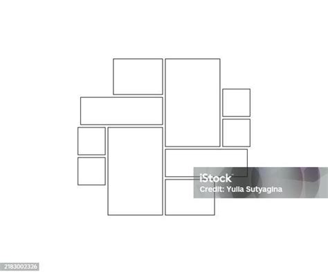 정사각형 및 사각형 모양의 프레임 사진 이미지 템플릿 선 세트 무드 보드 레이아웃 배경 갤러리 그리드 모자이크 퍼즐 테두리 벡터 외곽선 0명에 대한 스톡 벡터 아트 및 기타