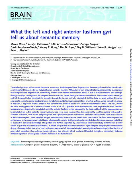 Pdf What The Left And Right Anterior Fusiform Gyri Tell Us About Semantic Memory