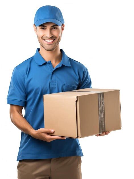 Premium Ai Image Male Postman Delivering Package Ai Generated