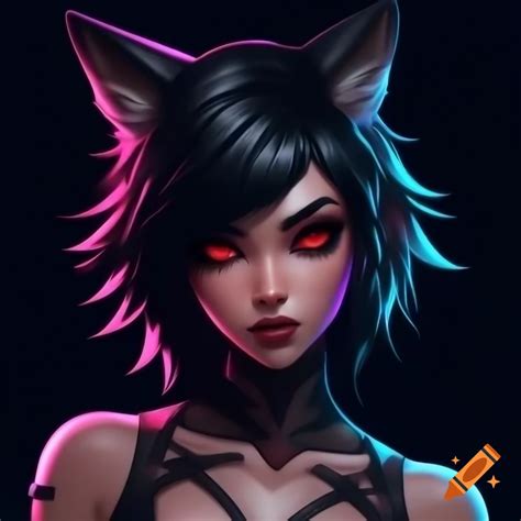 Cyberpunk Netrunner Girl With Wolf Ears And Red Eyes In 4k Hd On Craiyon