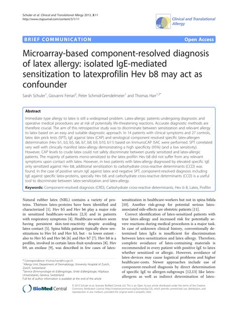 Pdf Microarray Based Component Resolved Diagnosis Of Latex Allergy