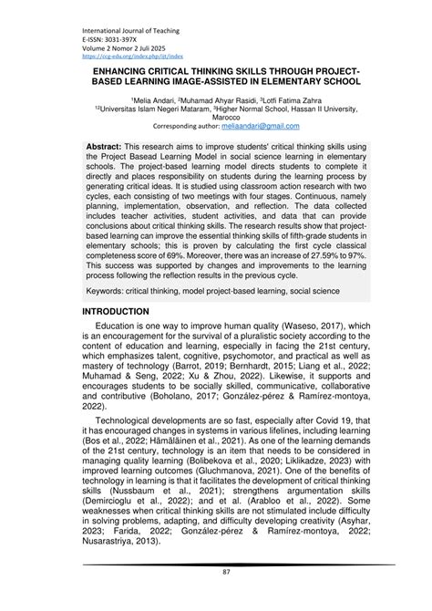 Pdf Enhancing Critical Thinking Skills Through Project Based Learning Image Assisted In