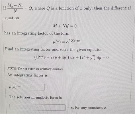 Solved If NMyNx Q Where Q Is A Function Of X Only Then Chegg