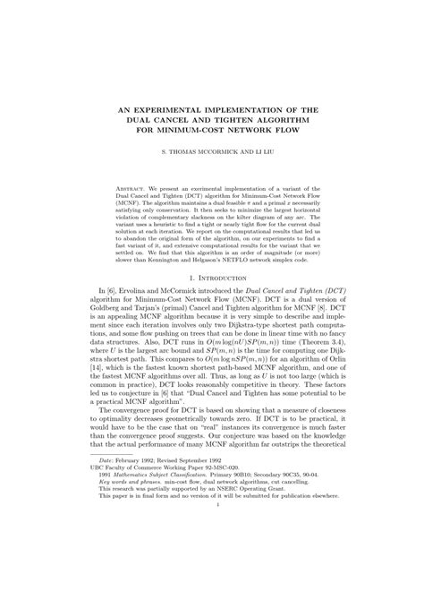 Pdf An Experimental Implementation Of The Dual Cancel And Tighten Algorithm For Minimum Cost