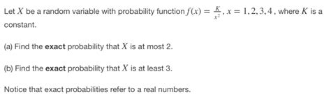 Solved Let X Be A Random Variable With Probability Function Chegg Com