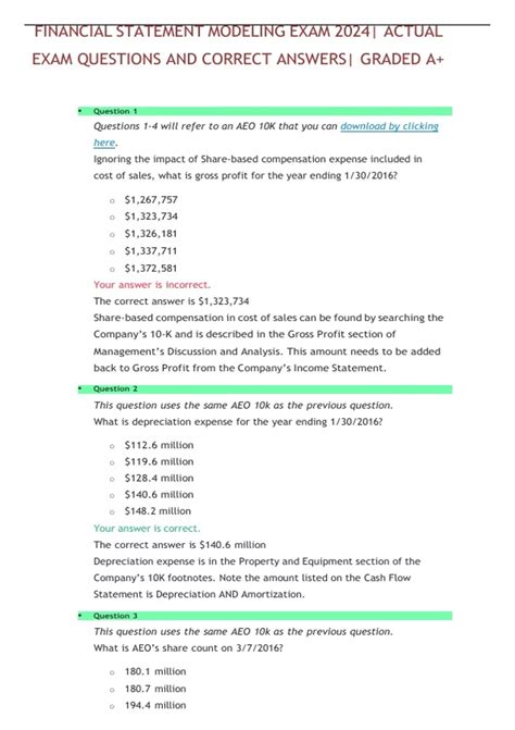Financial Statement Modeling Exam 2025 Actual Exam Questions And Correct Answers Graded A