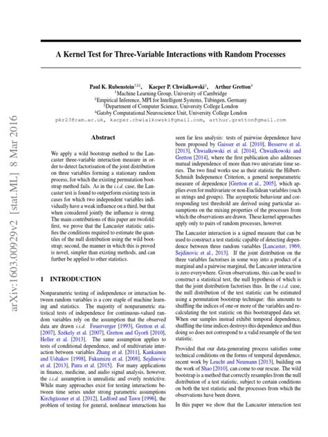Gretton A Kernel Test For Three Variable Interactions With Random Processes Pdf Resampling