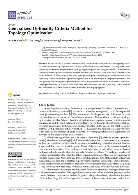 PDF Generalized Optimality Criteria Method For Topology Optimization