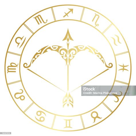 조디악 기호 궁수자리와 마오리 문신 스타일의 원 별자리 흰색 배경 벡터의 골드 0명에 대한 스톡 벡터 아트 및 기타 이미지