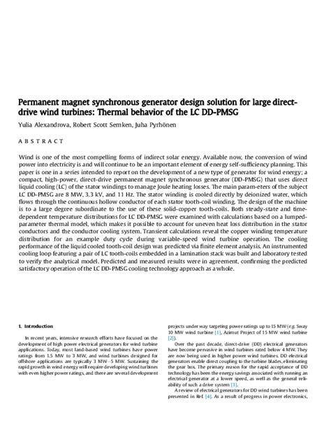 Pdf Permanent Magnet Synchronous Generator Design Solution For Large Direct Drive Wind