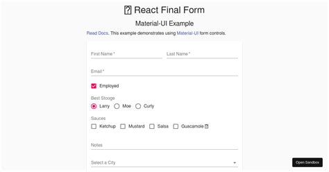 🏁react Final Form Material Ui Example Forked Codesandbox