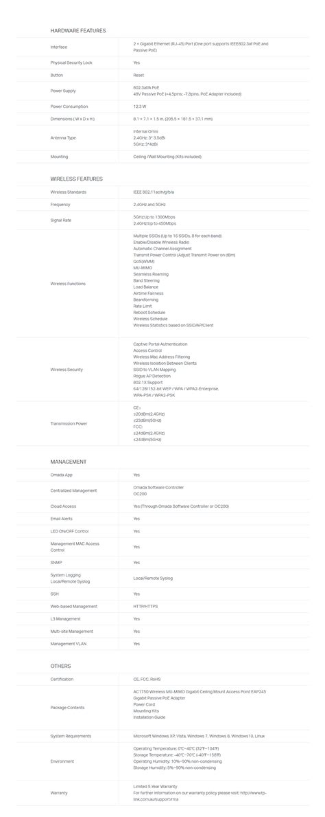 Tp Link Ac1750 Wireless Dual Band Gigabit Ceiling Access Point With Eap245 Poe Pcc Computers