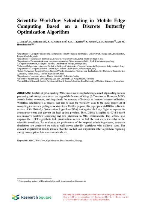 Pdf Scientific Workflow Scheduling In Mobile Edge Computing Based On