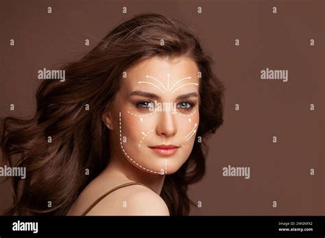 Surgery And Anti Aging Concept Beauty Woman With Lifting Arrows On Hr
