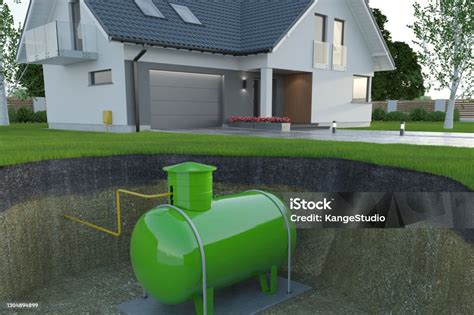 집 및 지하 가스 탱크 3d 일러스트 지하 위치 묘사에 대한 스톡 사진 및 기타 이미지 지하 위치 묘사 지하철 철도 스토리지 탱크 Istock