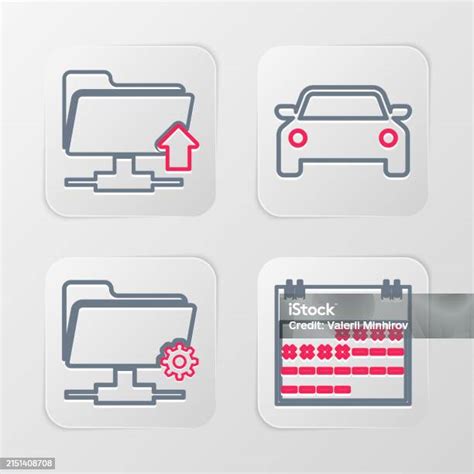 라인 캘린더 Ftp 설정 폴더 자동차 및 업로드 아이콘을 설정합니다 벡터 개념에 대한 스톡 벡터 아트 및 기타 이미지 개념 교통 교통수단 Istock