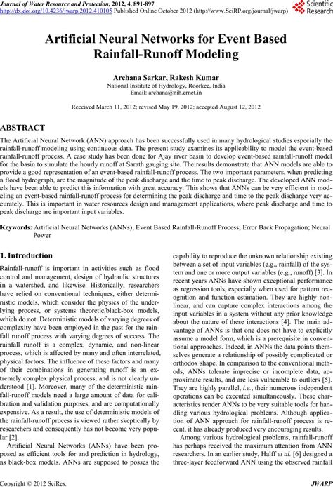 Artificial Neural Networks For Event Based Rainfall Runoff Modeling