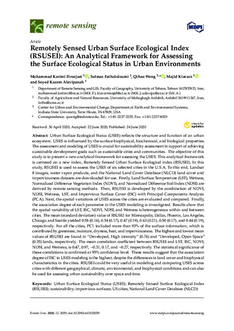 Pdf Remotely Sensed Urban Surface Ecological Index Rsusei An
