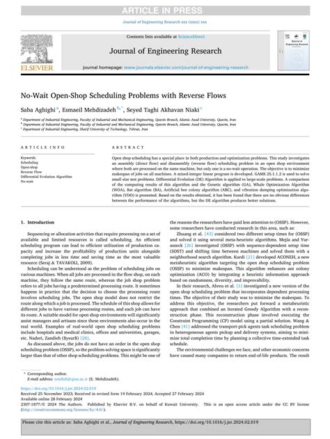 Pdf No Wait Open Shop Scheduling Problems With Reverse Flows