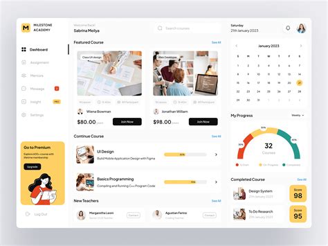 Milestone Academy E Course Dashboard 3 Images Behance