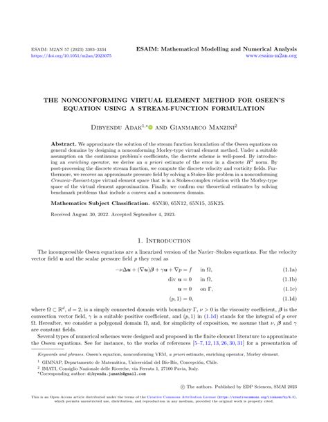 Pdf The Nonconforming Virtual Element Method For Oseens Equation