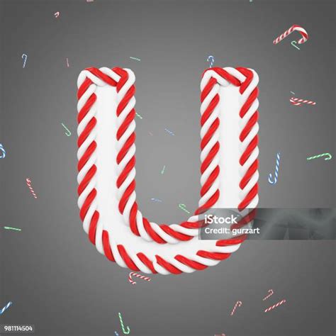 휴일 알파벳 편지 U 대문자입니다 스트라이프 민트 사탕 지팡이 크리스마스 글꼴에 의하여 이루어져 있다 3d 렌더링입니다 0명에 대한 스톡 사진 및 기타 이미지 Istock