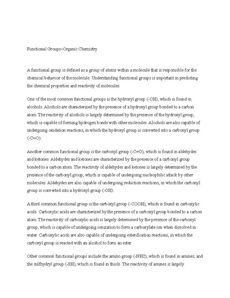 Functional Groups Functional GroupsOrganic Chemistry A Functional Group Is Defined As A Group