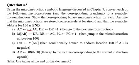 Solved Question 3 Using The Microinstruction Symbolic