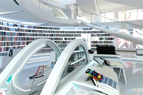 Futuristic Library With Modern Architecture And Innovative Design Stock Image Image Of Books