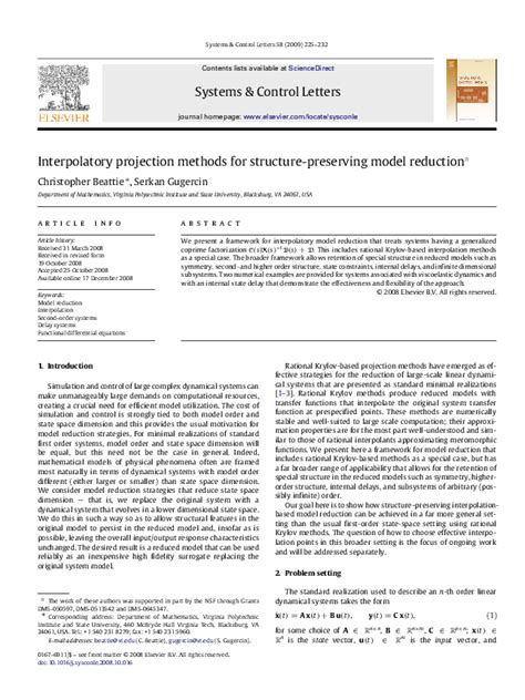 Pdf Interpolatory Projection Methods For Structure Preserving Model Reduction
