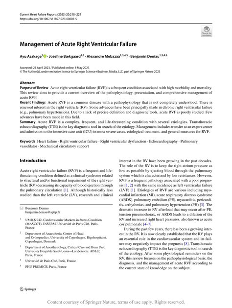 Management Of Acute Right Ventricular Failure