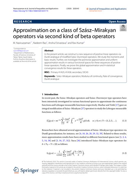 Pdf Approximation On A Class Of Szászmirakyan Operators Via Second Kind Of Beta Operators
