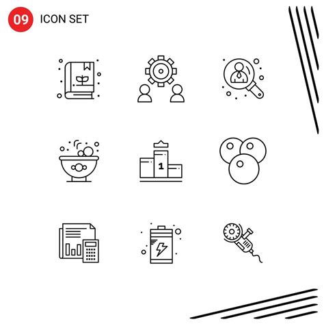 Set Of 9 Modern Ui Icons Symbols Signs For First Place Pedestal Business Salad Bowl Editable