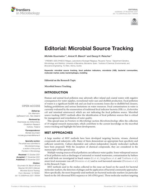 Pdf Editorial Microbial Source Tracking