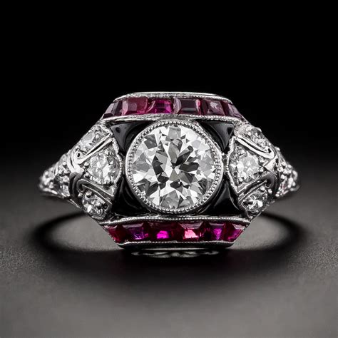 Art Deco 88 Carat Diamond Ruby And Onyx Ring