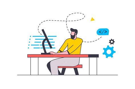 Premium Vector Programming Software Flat Line Concept Man Coding And Engineering Create